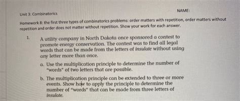 solved name unit 3 combinatorics homework 8 the first