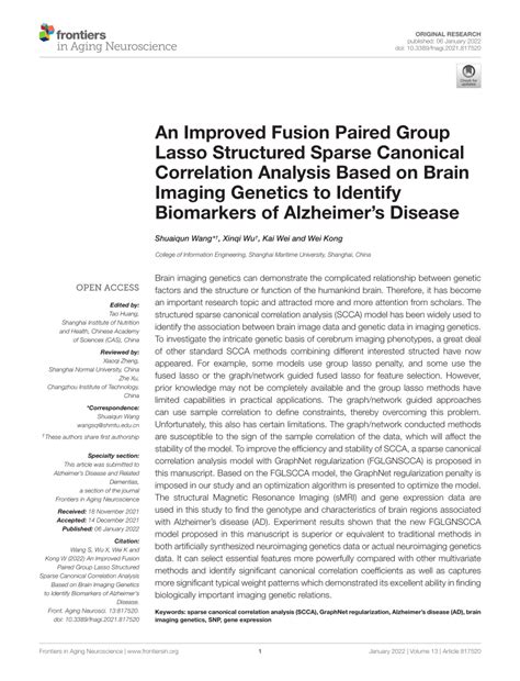 pdf an improved fusion paired group lasso structured sparse canonical correlation analysis