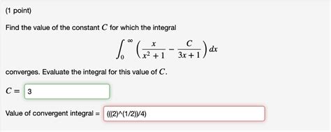 solved 1 point find the value of the constant c c for