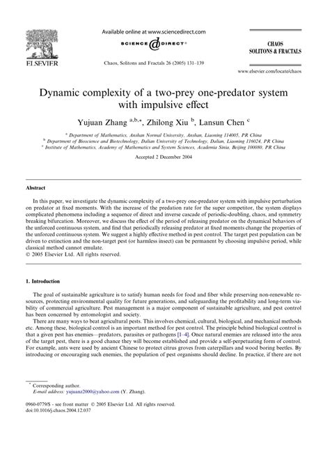 pdf dynamic complexity of a two prey one predator system with impulsive effect