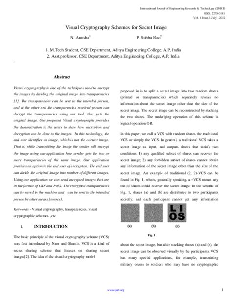 pdf ijert visual cryptography schemes for secret image ijert journal