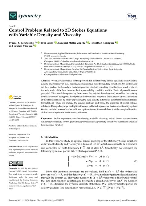 pdf control problem related to 2d stokes equations with variable density and viscosity