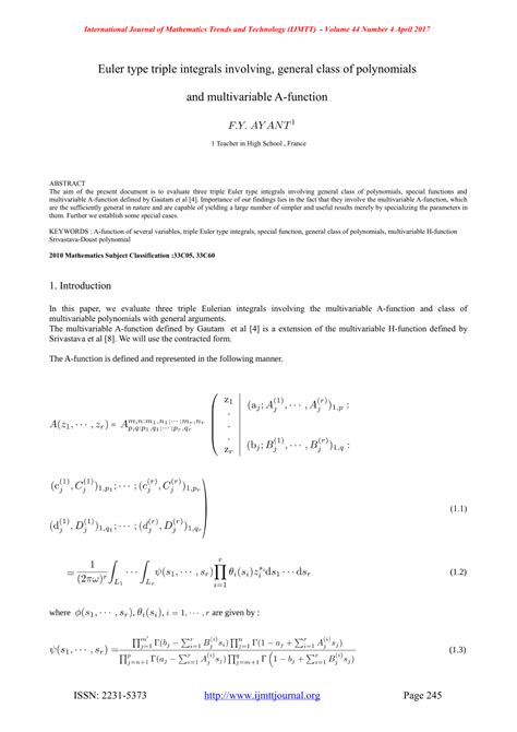 pdf euler type triple integrals involving general class of polynomials and multivariable a