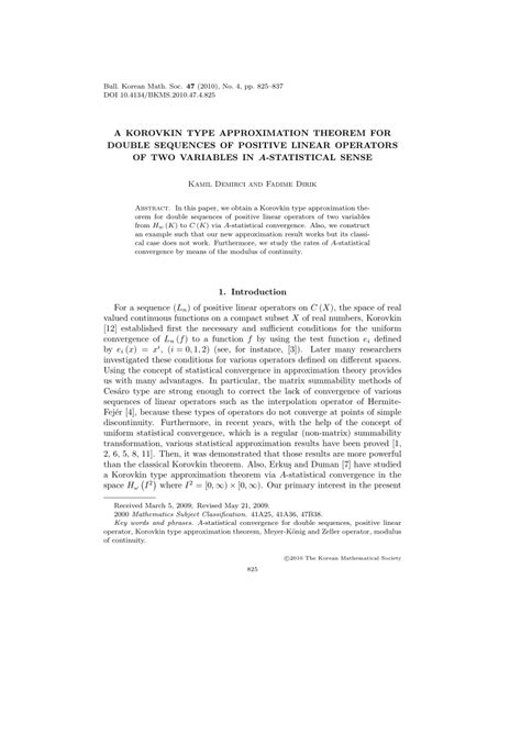 pdf a korovkin type approximation theorem for double sequences of positive linesr operators of
