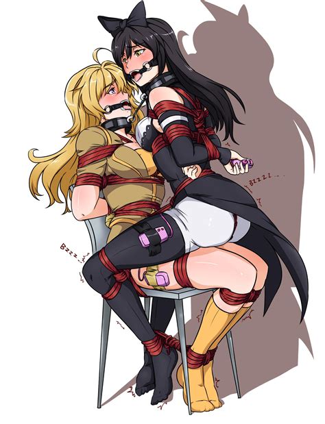 Rule 34 2girls Amber Eyes Arms Behind Back Black Bow Black Hair Blake Belladonna Blonde Hair