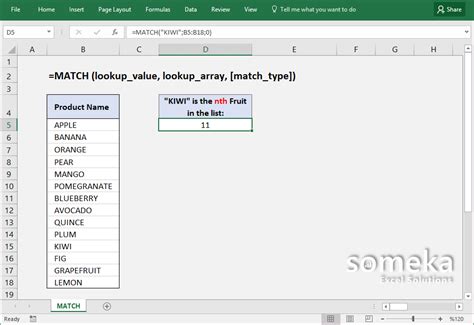 how to use excel match function formula and video examples