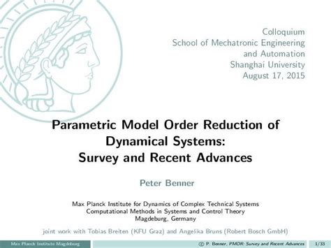 pdf parametric model order reduction of dynamical systems · introduction to parametric