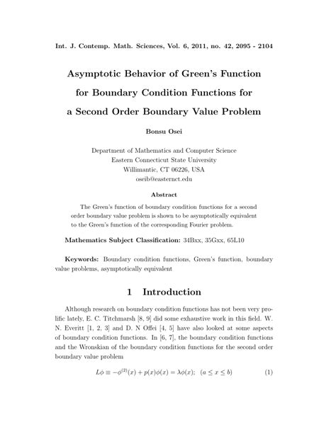 pdf asymptotic behavior of wronskian of boundary condition functions for a second order