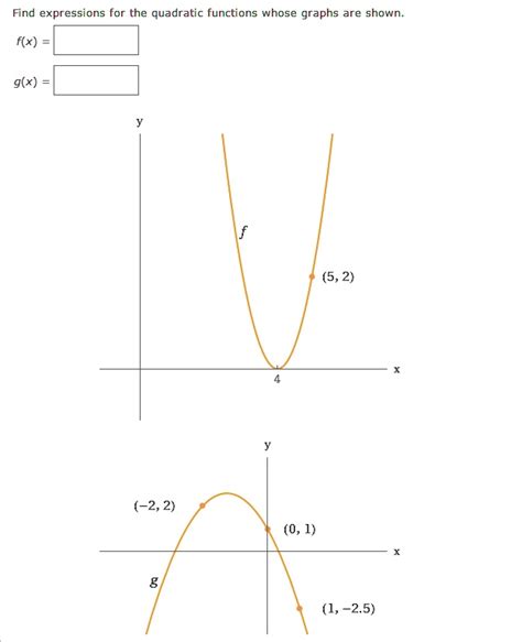 solved find expressions for the quadratic functions whose graphs are shown f x g x 2 2 0