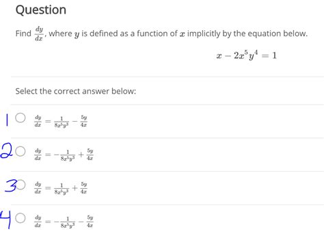 solved find dydx where y is defined as a function of x