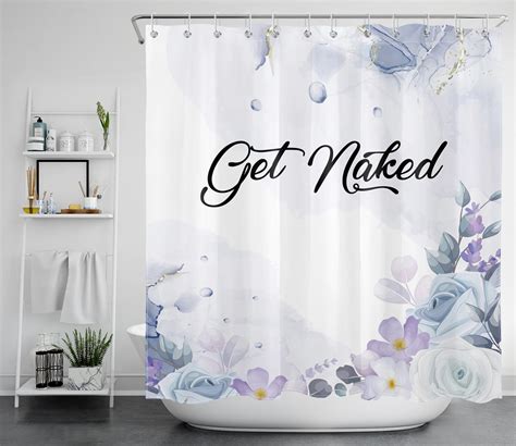 Hvest Get Naked Shower Curtain For Bathroom Decor Marble And Flowers