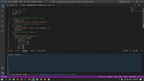 how to print the fibonacci sequence in python python source code