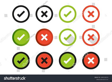 Set Check Mark Cross Icons Vector Stock Vector Royalty Free