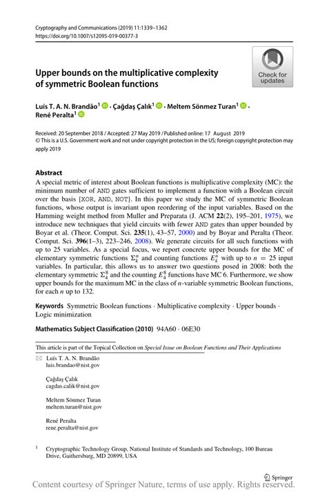 upper bounds on the multiplicative complexity of symmetric boolean functions request pdf