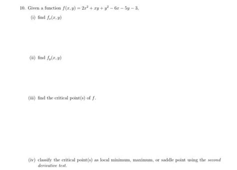 solved given a function f x y 2x2 xy y2−6x−5y−3 i find