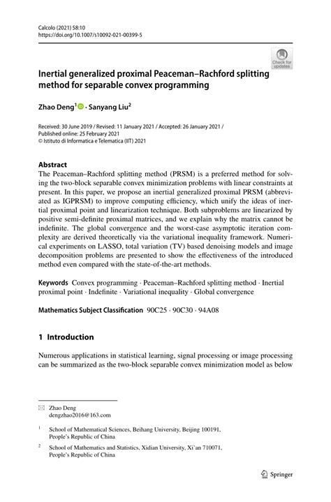 pdf inertial generalized proximal peaceman rachford splitting method for separable convex