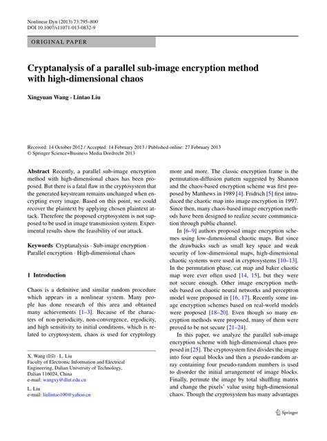pdf cryptanalysis of a parallel sub image encryption method with high dimensional chaos