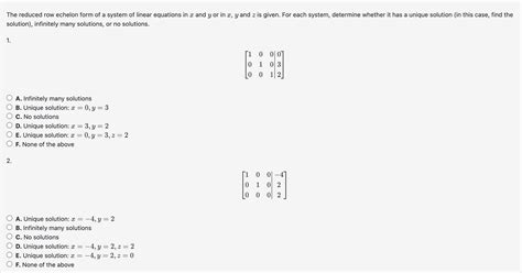 solved the reduced row echelon form of a system of linear
