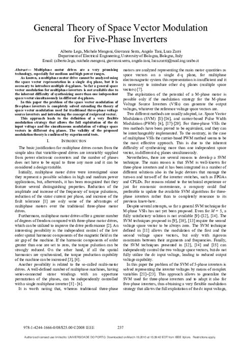 pdf general theory of space vector modulation for five phase inverters alberto lega