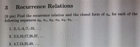 solved 3 recurrence relations 9 pts find the recurrence