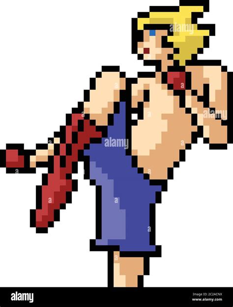 Vector Pixel Art Fighter Man Isolated Cartoon Stock Vector Image And Art Alamy