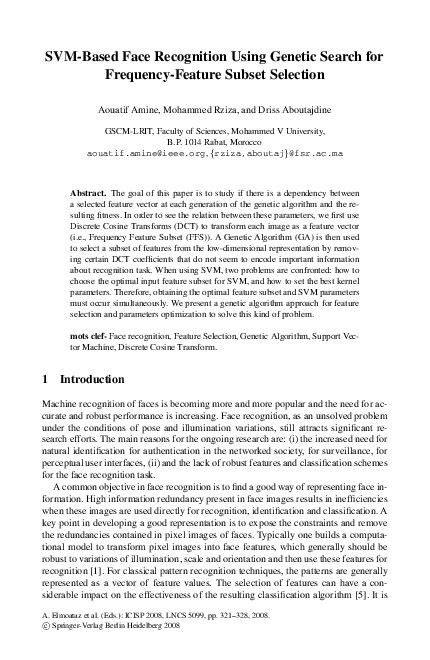 pdf svm based face recognition using genetic search for frequency feature subset selection