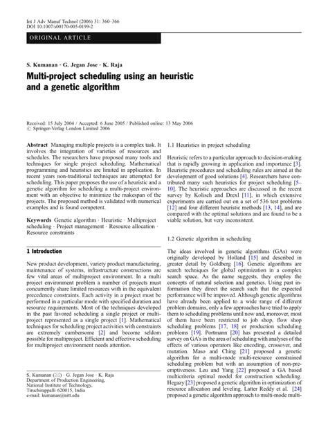 pdf multi project scheduling using an heuristic and a genetic algorithm