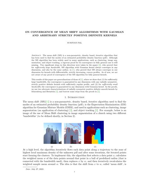 pdf on convergence of mean shift algorithms with gaussian and arbitrary strictly positive