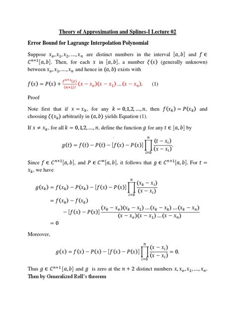 theory of approximation and splines i lecture 02 error bound for lagrange interpolation