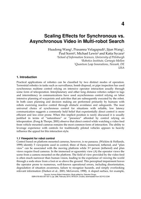 pdf scaling effects for synchronous vs asynchronous video in multi robot search
