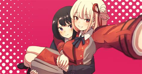 Wallpaper Anime Girls Lycoris Recoil Nishikigi Chisato Inoue Takina Short Hair Blonde
