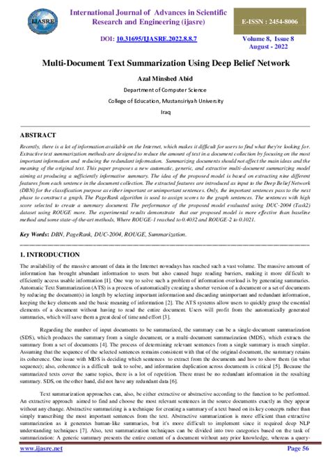pdf multi document text summarization using deep belief network editor ijasre