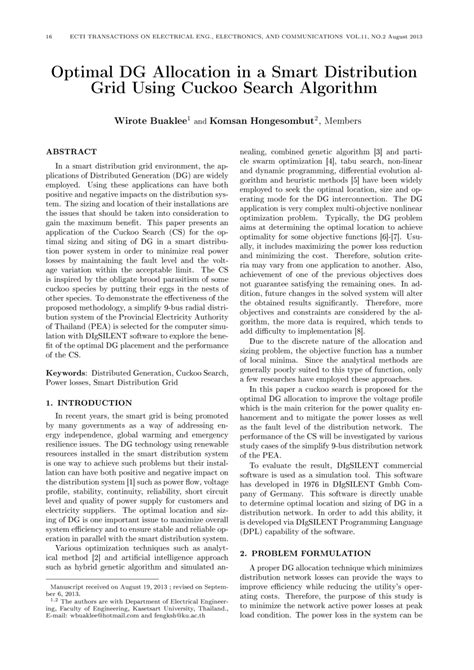 pdf optimal dg allocation in a smart distribution grid using cuckoo search algorithm