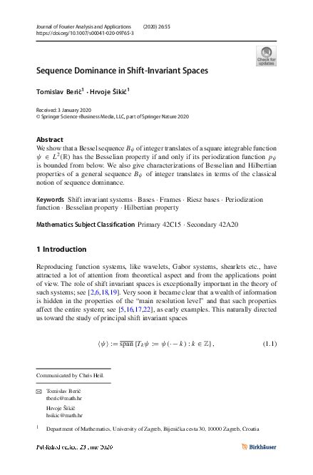 pdf sequence dominance in shift invariant spaces hrvoje Šikić