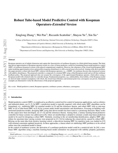 pdf robust tube based model predictive control with koopman operators extended version