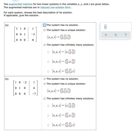 solved two augmented matrices for two linear systems in the