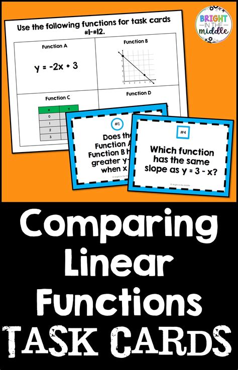 Comparing Linear Functions Task Cards 8 F 2 Linear Function Middle