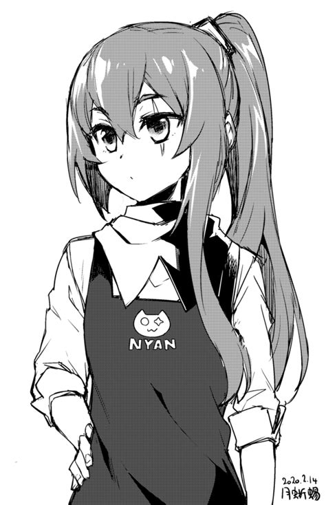Safebooru 1girl Apron Commentary Request Dated Expressionless Girls Frontline Greyscale Hair