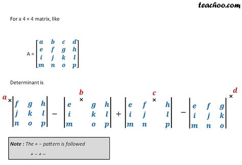 finding determinant of a 2x2 3x3 4x4 matrix with examples teachoo