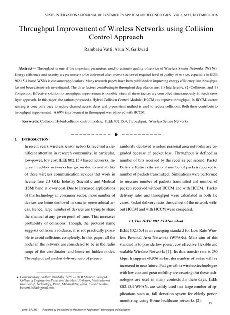pdf throughput improvement of wireless networks using collision control approach