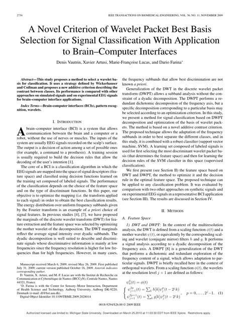 pdf a novel criterion of wavelet packet best basis selection for signal classification with