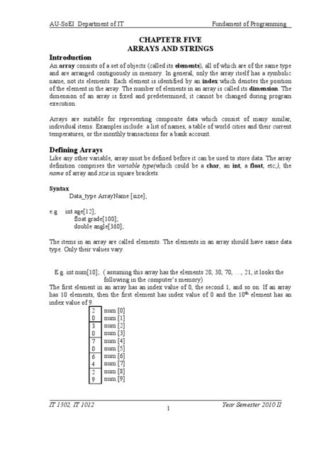 chapter 5array pdf array data structure string computer science