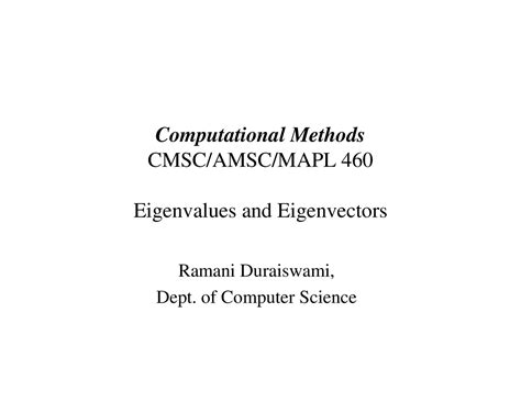 notes on eigenvalues and eigenvectors computational analysis cmsc 460 docsity