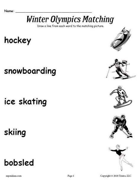 Practice Your Matching Skills With This Fun Winter Olympics Themed Matching Worksheet Simply