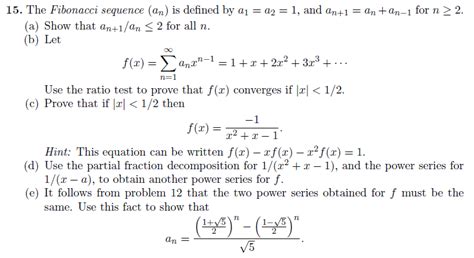 solved the fibonacci sequence a n is defined by a 1 a 2