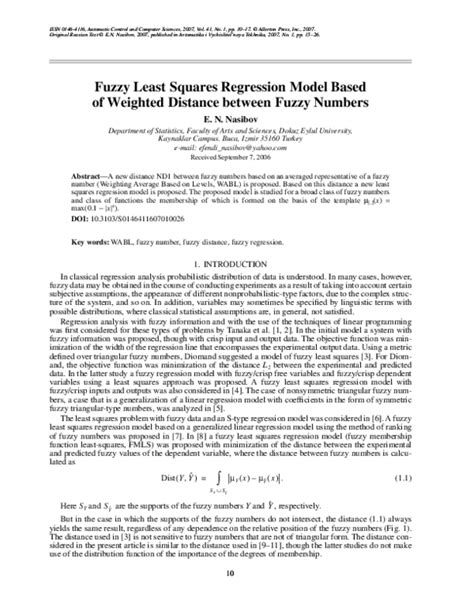 pdf fuzzy least squares regression model based of weighted distance between fuzzy numbers