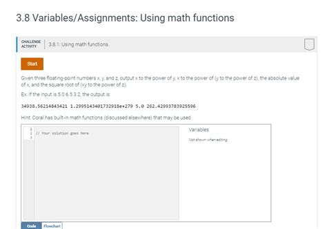 solved 3 8 variables assignments using math functions