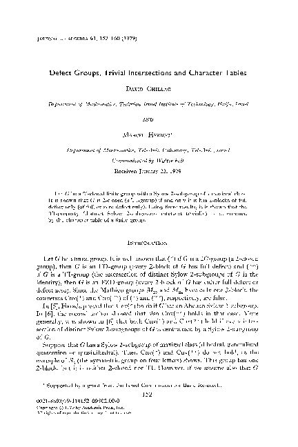 pdf defect groups trivial intersections and character tables marcel herzog