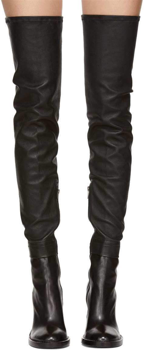 Ann Demeulemeester Black Leather Over The Knee Boots Crotch Boots Leather Over The Knee Boots