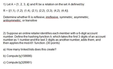 solved let a {1 2 3 4} and r be a relation on the set a